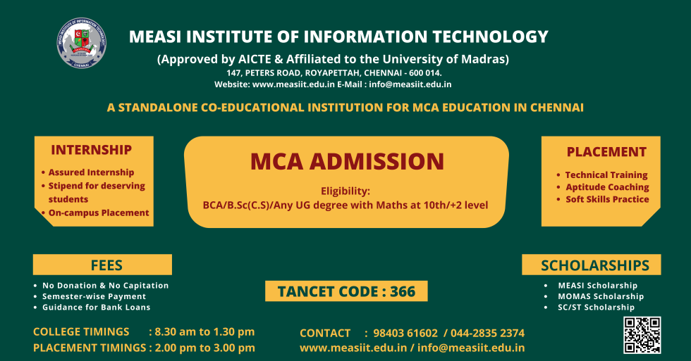MCA Admission 2022-24 Open | MEASI INSTITUTE OF INFORMATION TECHNOLOGY