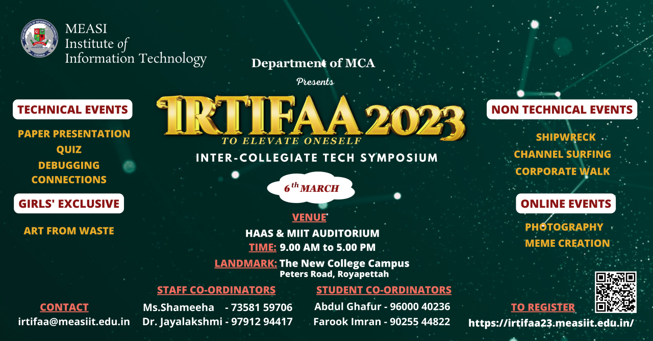 IRTIFAA 2023 Inter-College Tech Symposium | MEASI INSTITUTE OF ...