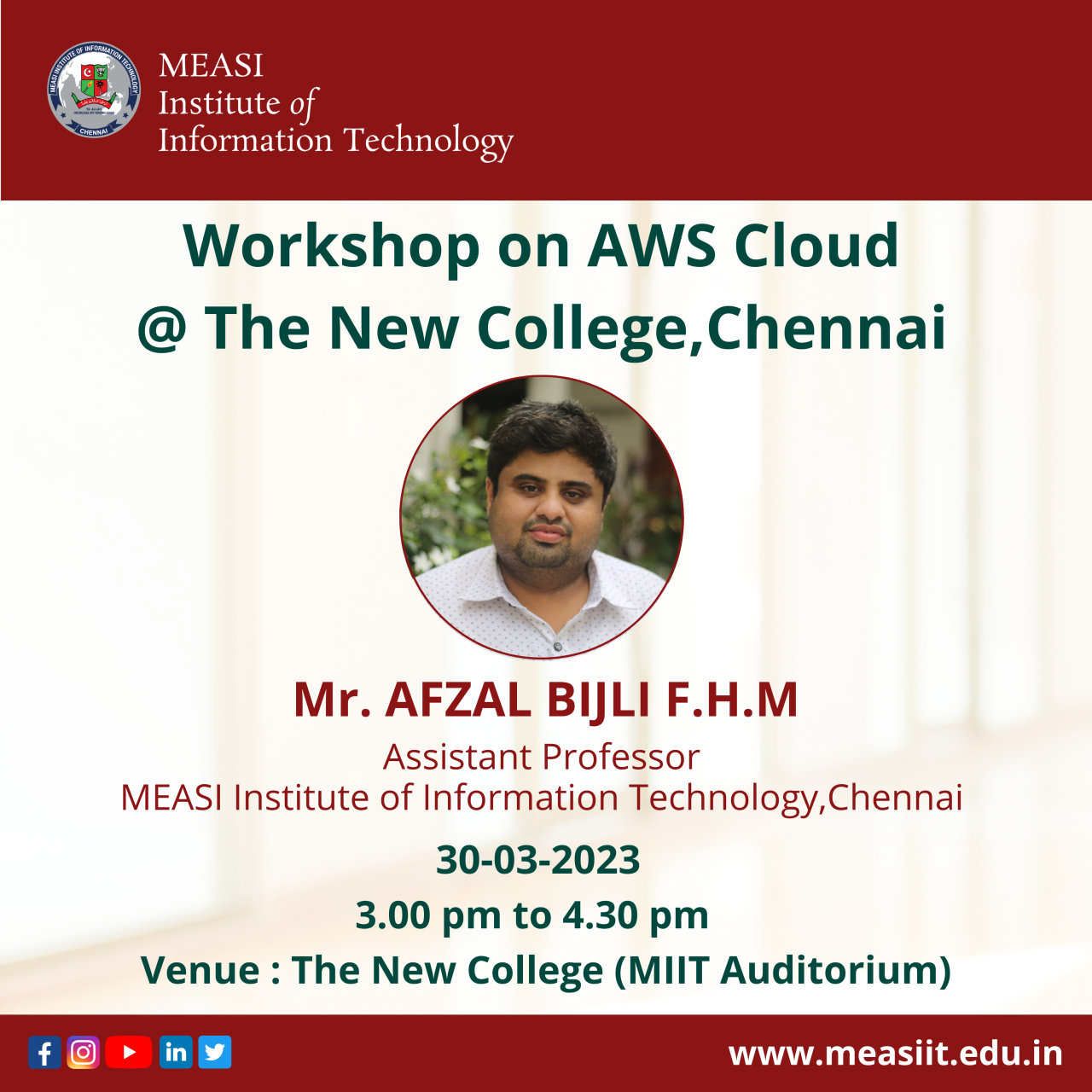 Workshop on AWS Cloud @ The New College | MEASI INSTITUTE OF ...