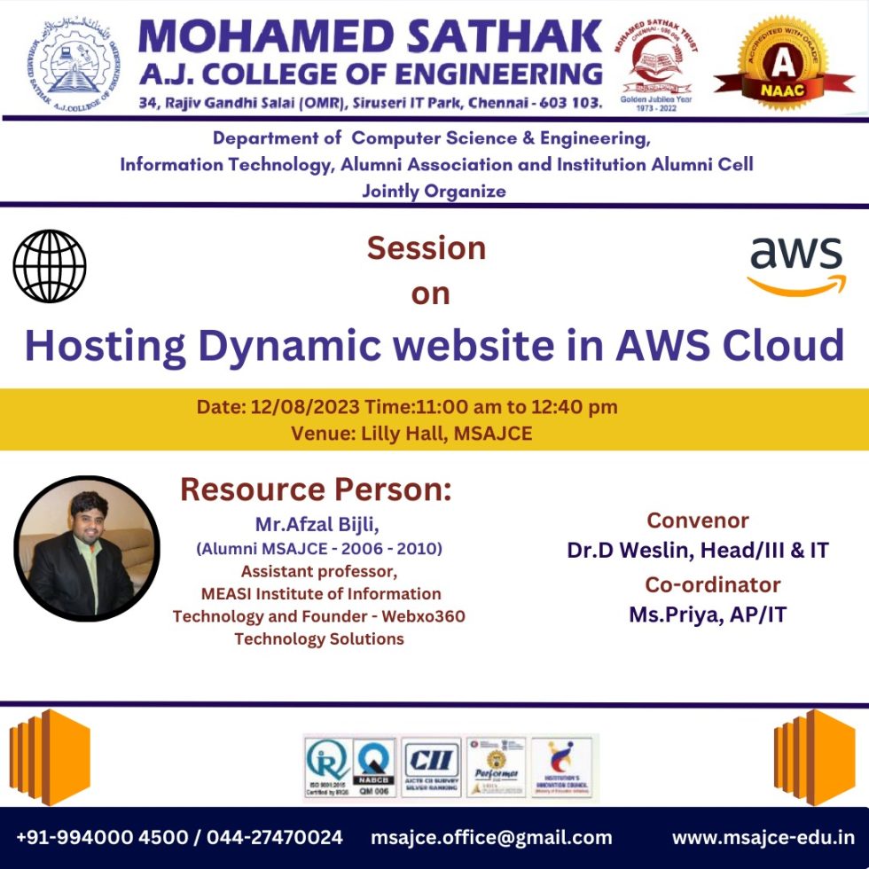 Session on AWS Cloud @ Sathak Engineering College | MEASI INSTITUTE OF INFORMATION TECHNOLOGY